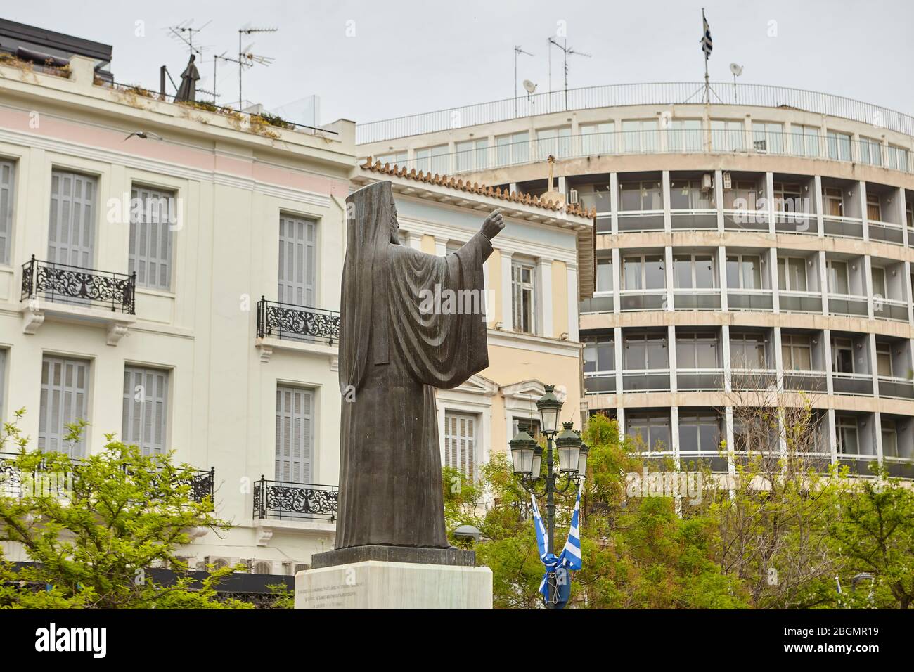 Statue of archbishop Damaskinos Papandreou in Metropolis square in the ...