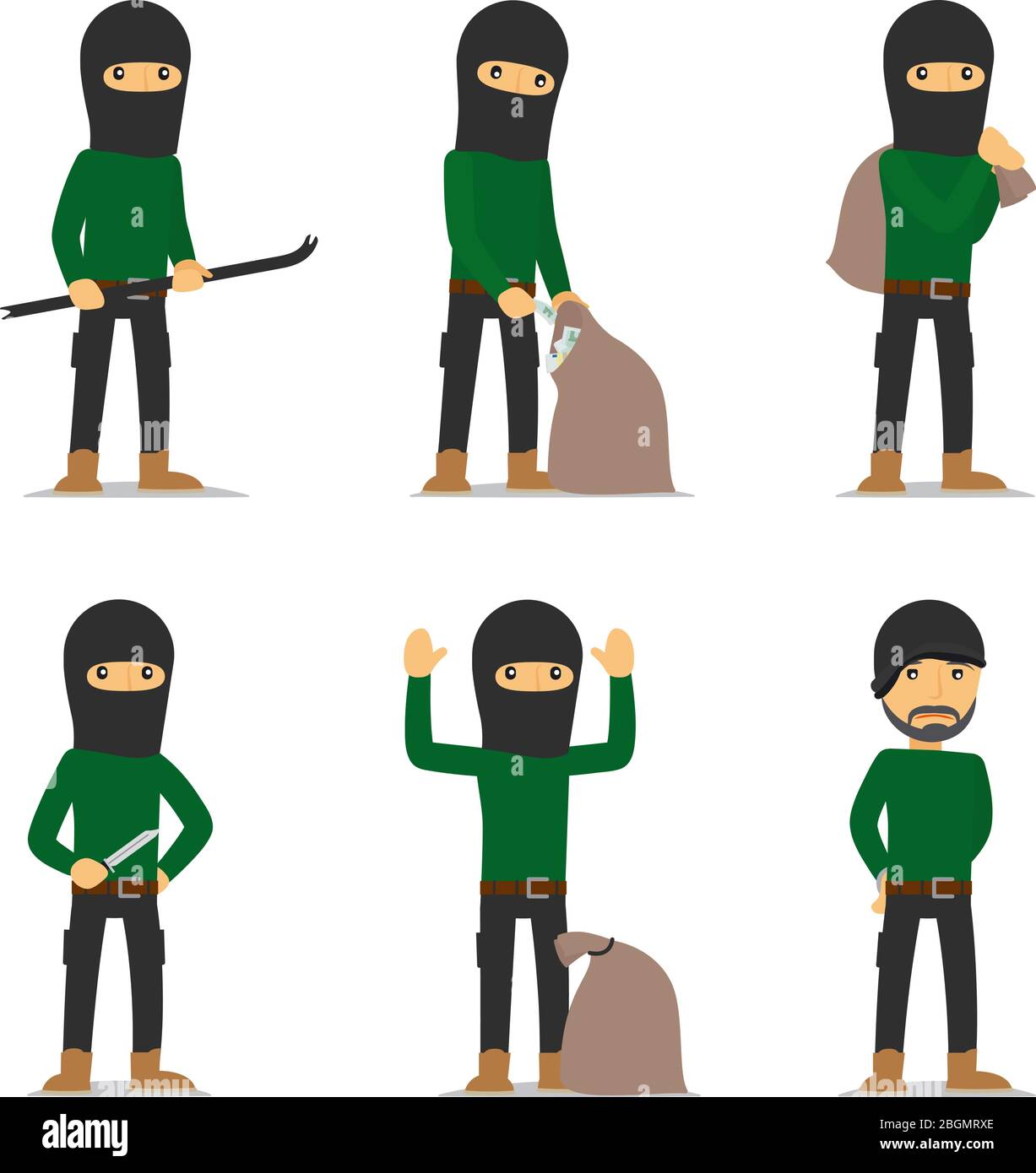 Criminal Man Burglar And Thief Robber And Bandit Vector Character