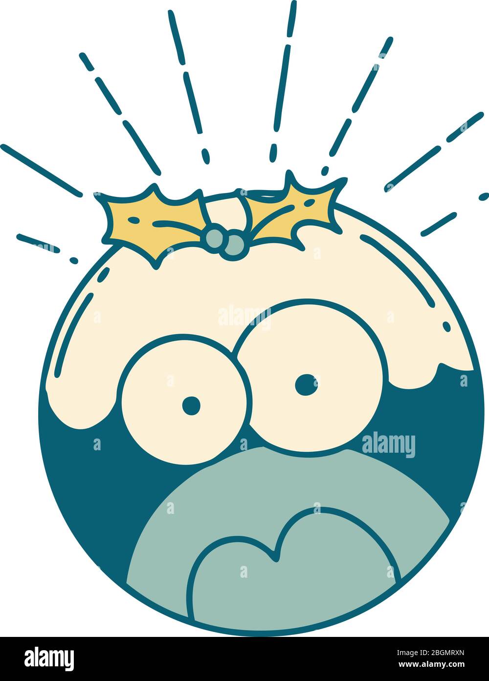 illustration of a traditional tattoo style shocked christmas pudding ...
