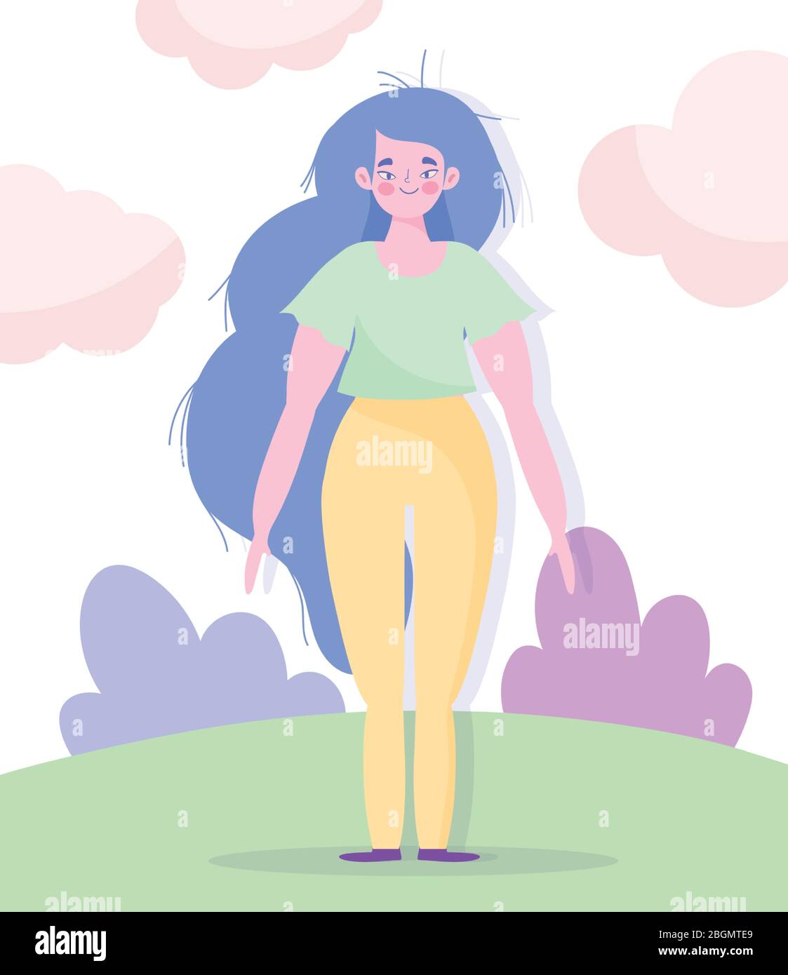 woman character cartoon standing in grass outdoor cartoon vector ...
