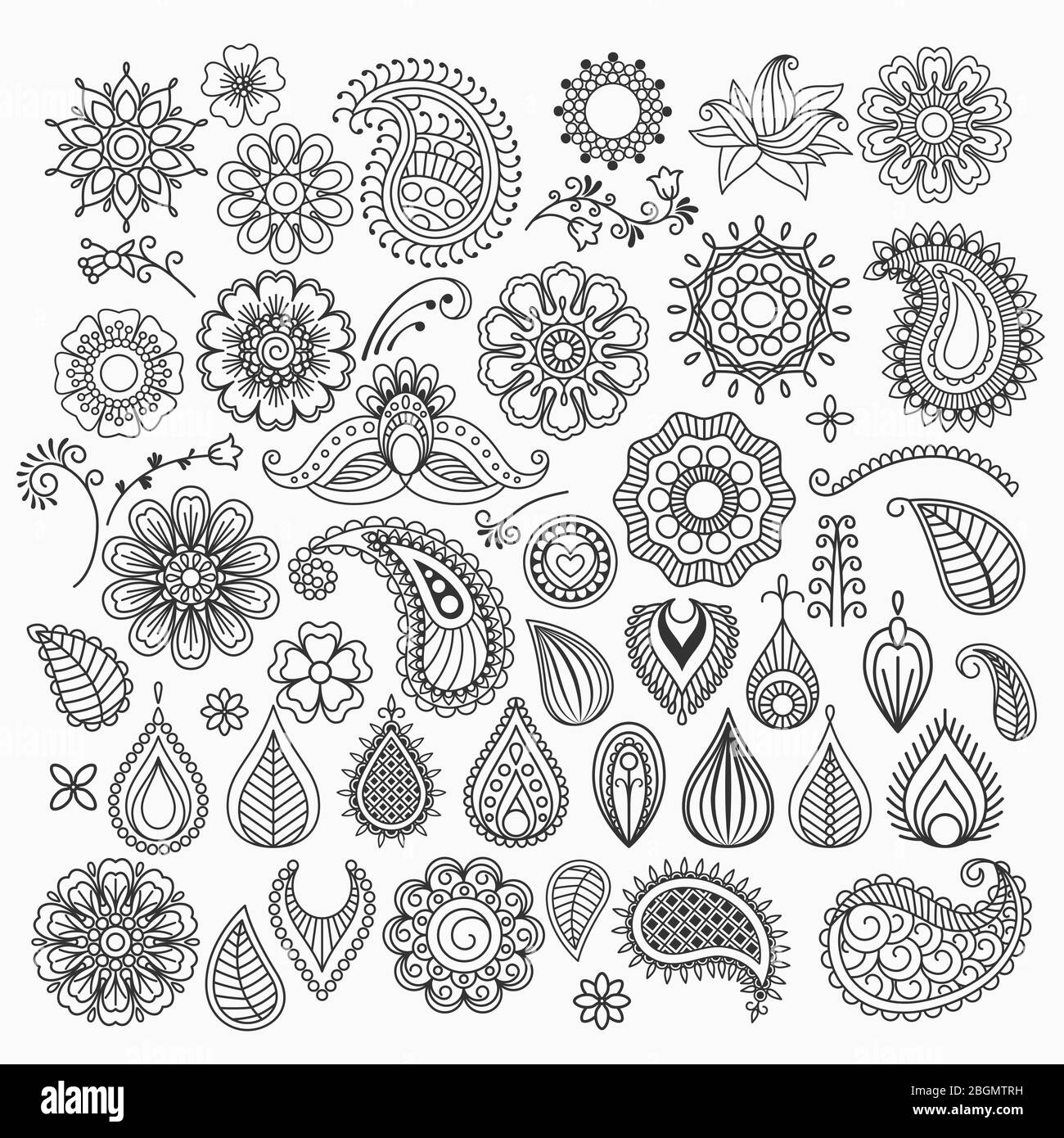 Hand drawn vector vintage floral doodle swirls and elements Stock ...