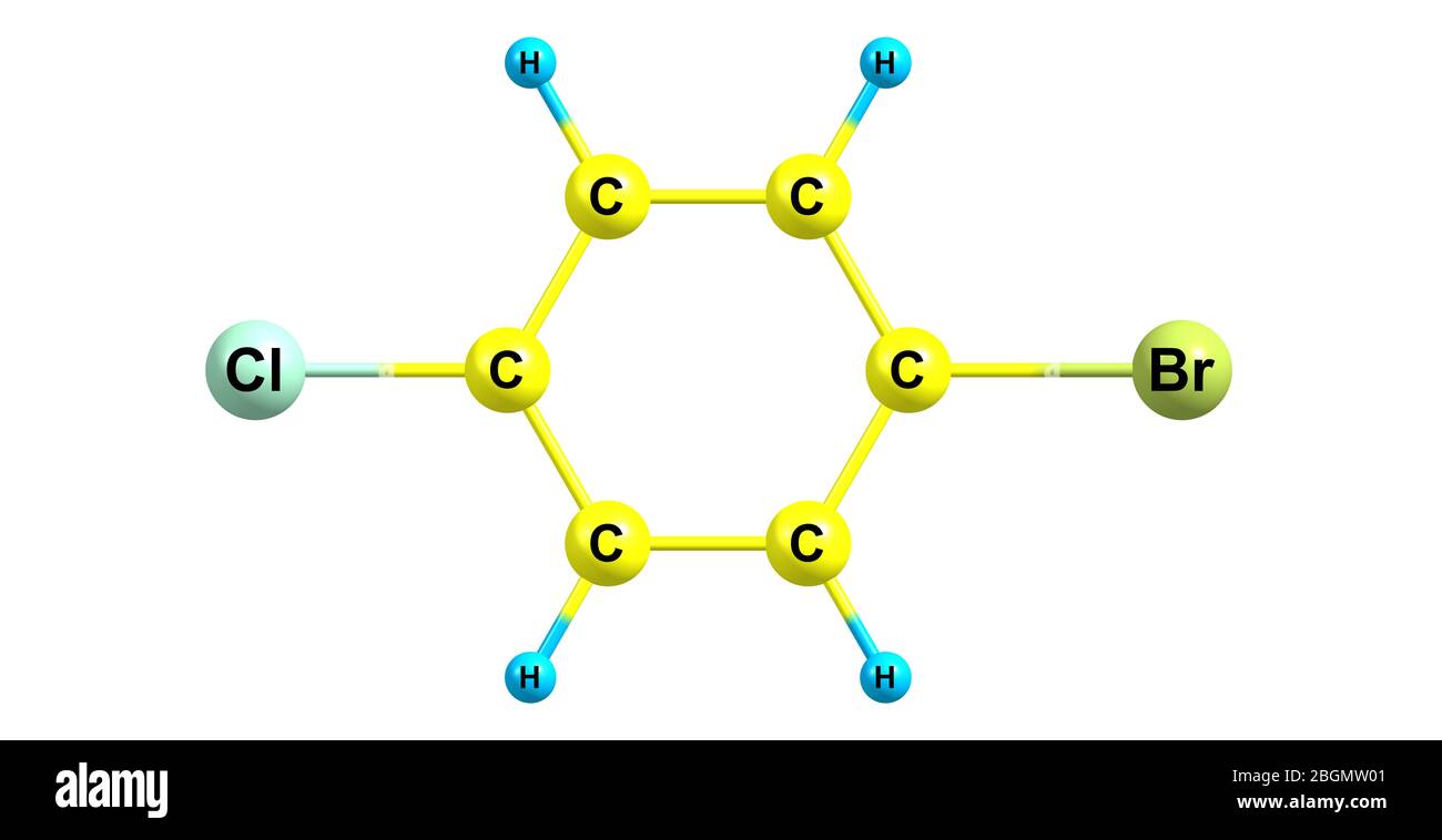 1-Bromo-4-chlorobenzene molecule, halogen atoms and benzene. 3d illustration Stock Photo - Alamy