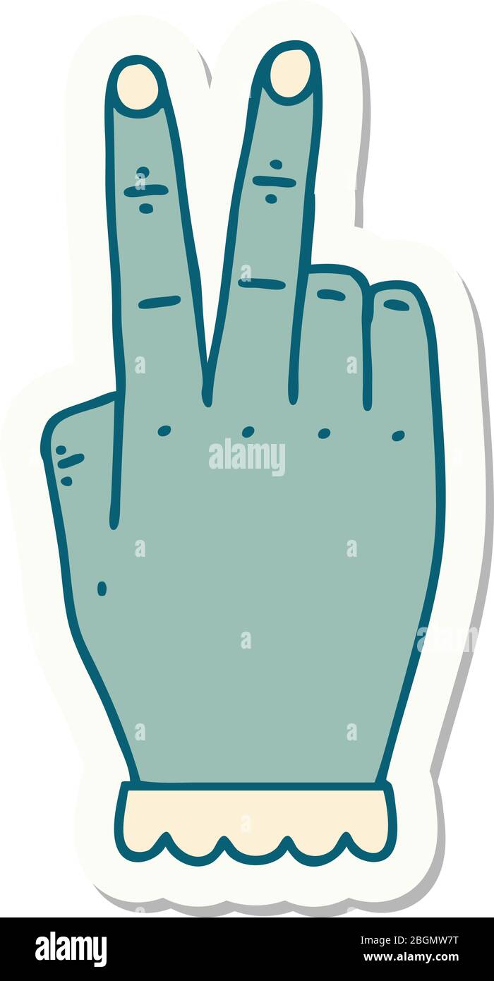 sticker of a hand raising two fingers gesture Stock Vector Image & Art ...
