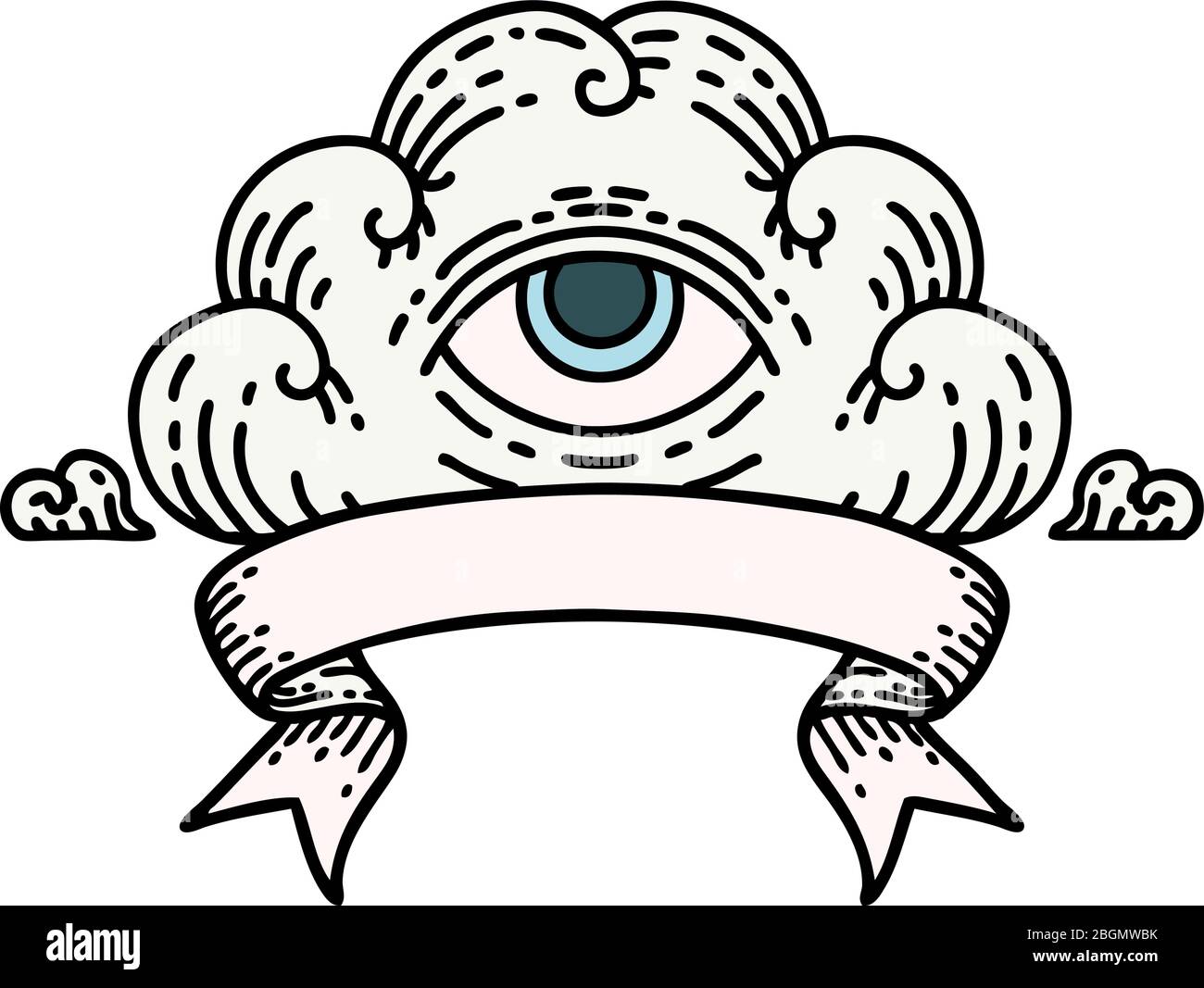 traditional tattoo with banner of an all seeing eye cloud Stock Vector ...