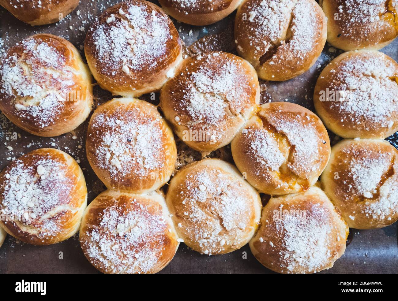 Fresh homemade buns on table Stock Photo - Alamy