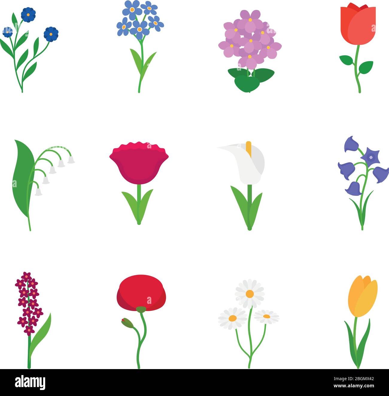 Spring flowers. Fun and cute vector spring flowers icons Stock Vector ...