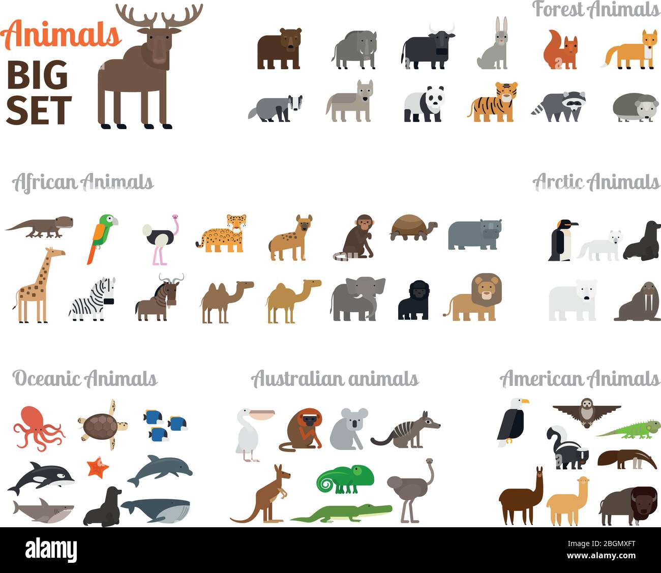 Animals in flat style big set. Forest animals and animals from ...