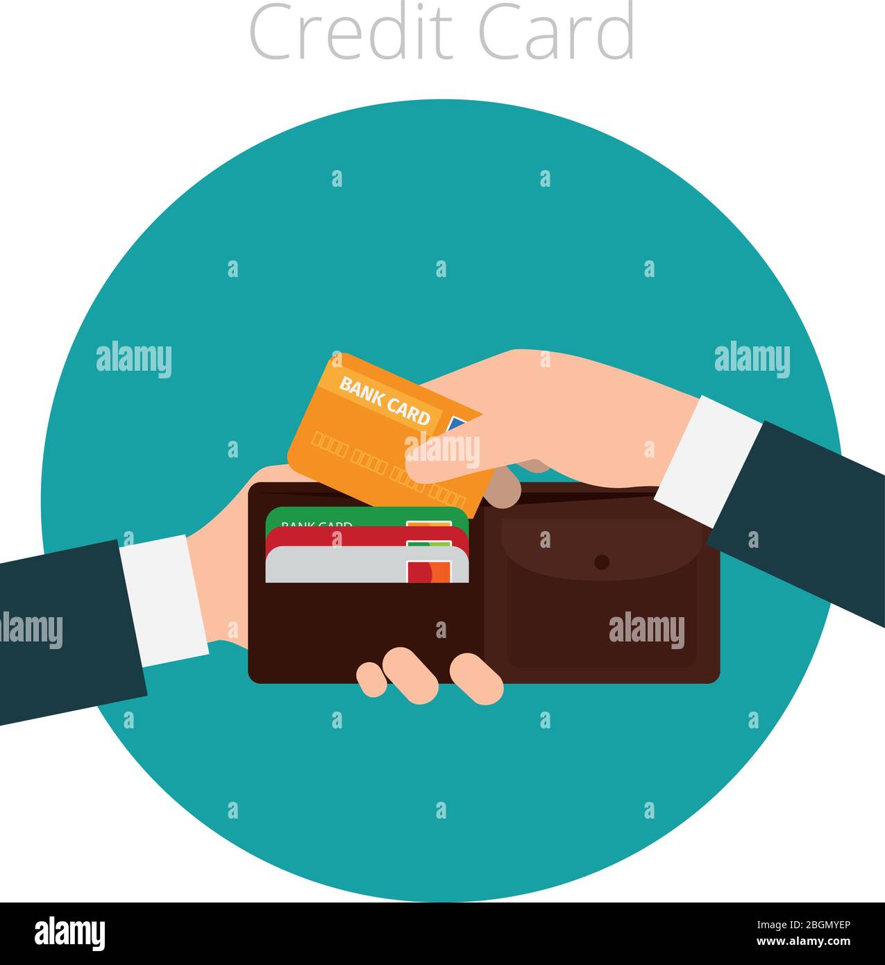 Hands with wallet and credit card . Payment method. Vector illustration ...