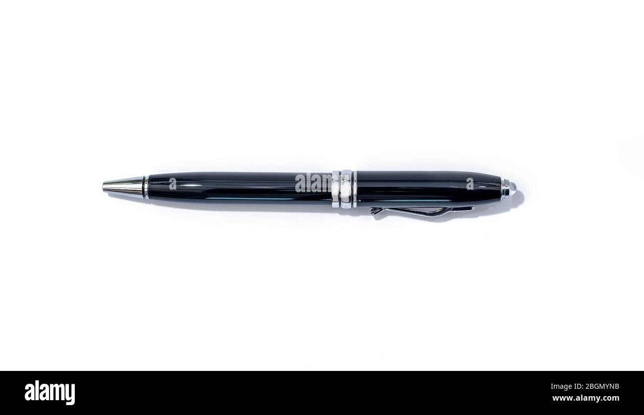 Ballpoint pen on a white background. Black ball pen isolated on white ...