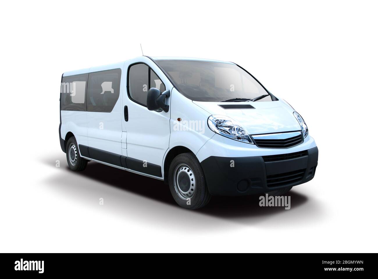 White minibus isolated on white Stock Photo - Alamy