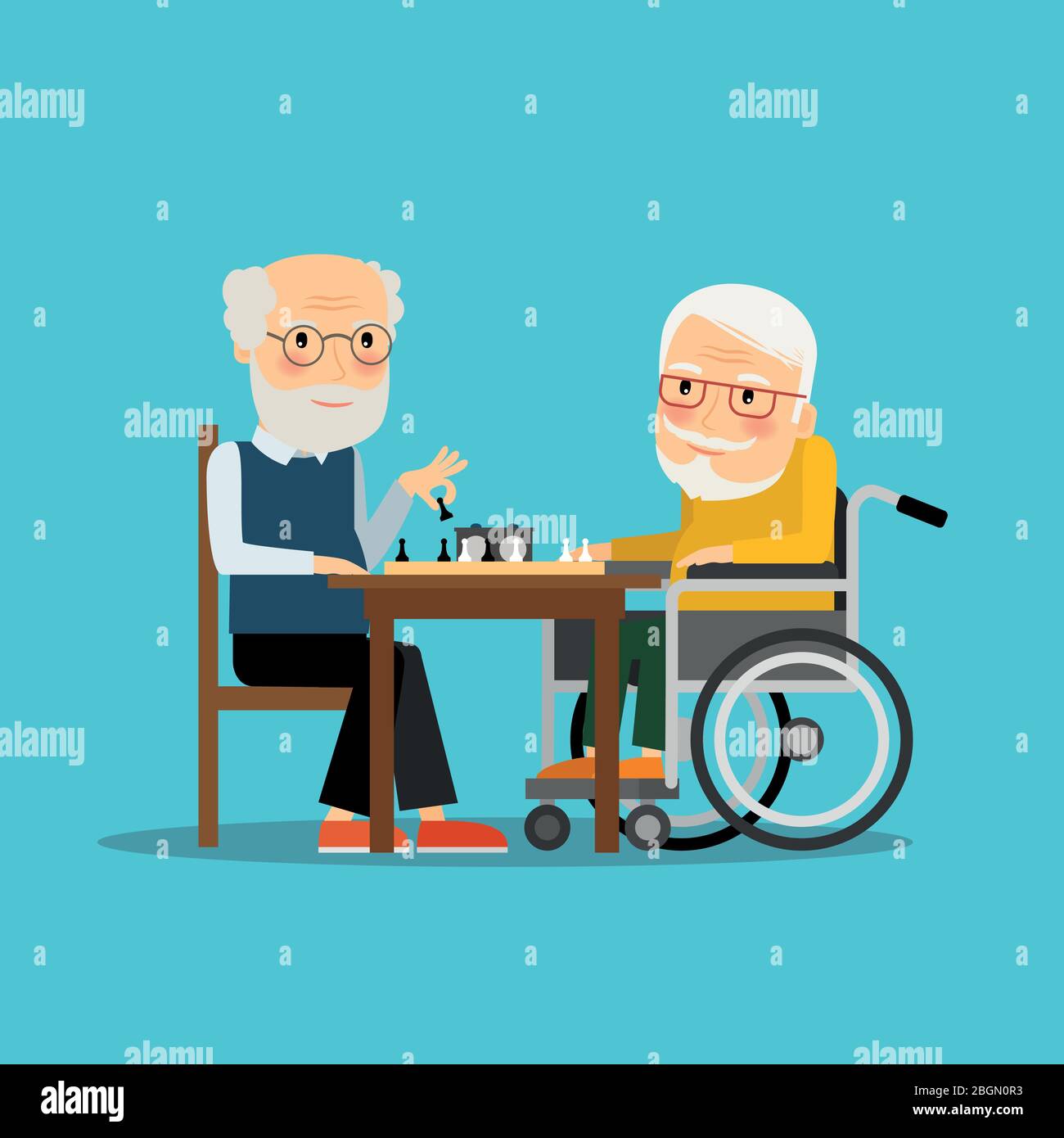 Game of chess. Two old men playing chess. Vector illustration Stock ...