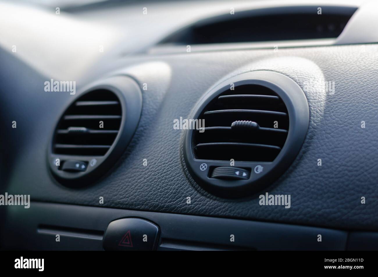 Elements of a car air conditioning. Details of the front panel of the ...