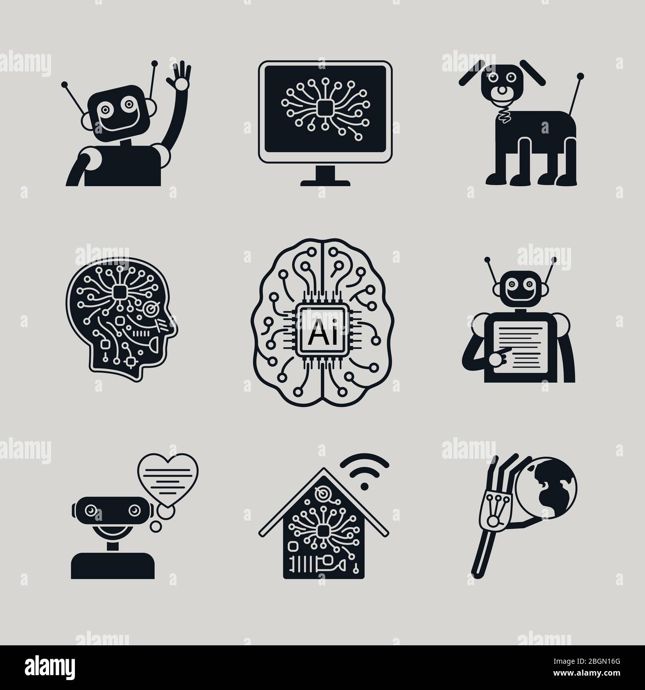 AI, Artificial Intelligence, AI icons ans AI signs. Vector illustration ...