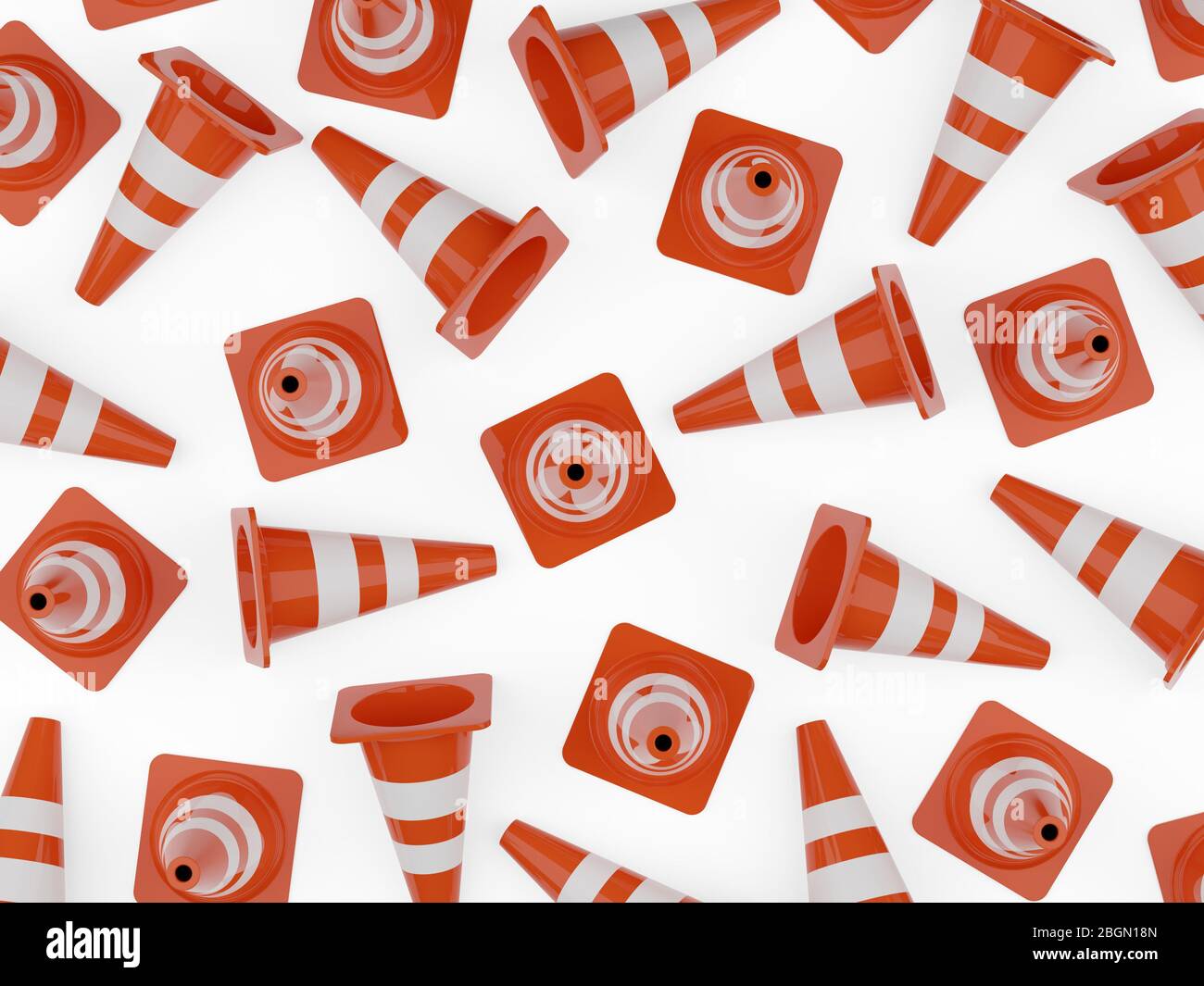 Orange traffic warning cones or pylons background on white background ...