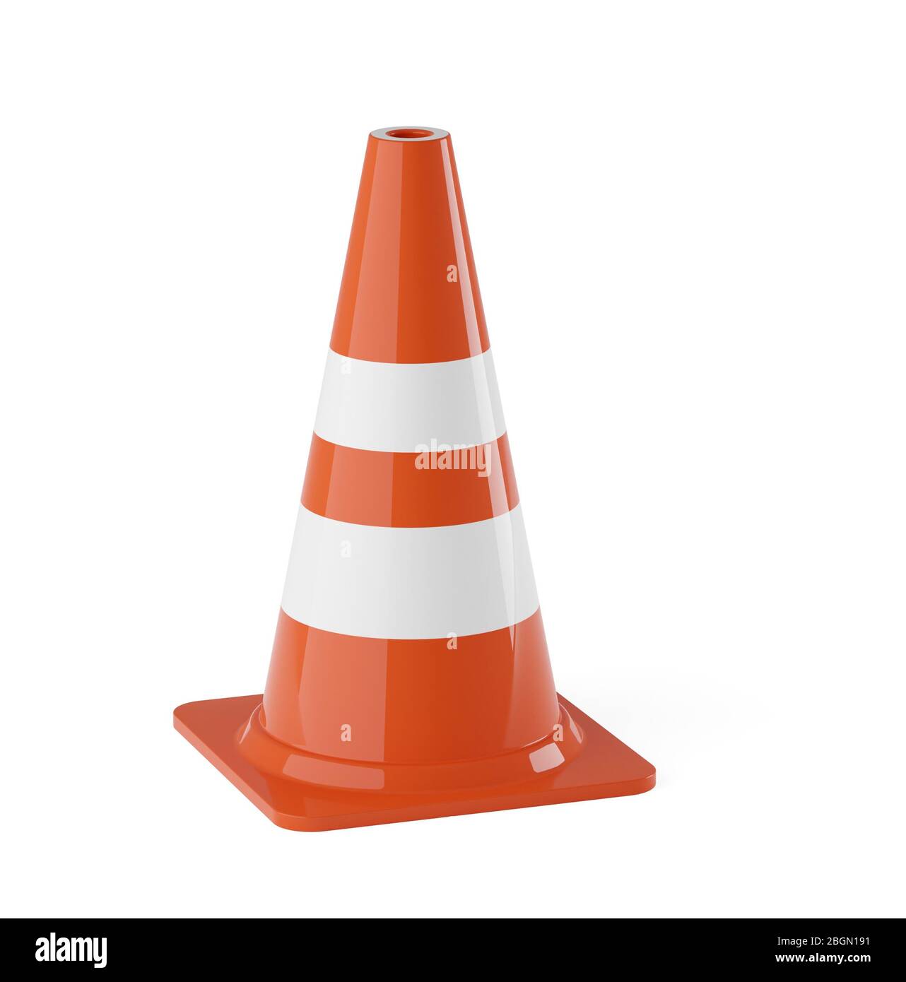 Single orange traffic warning cone or pylon on white background - under ...