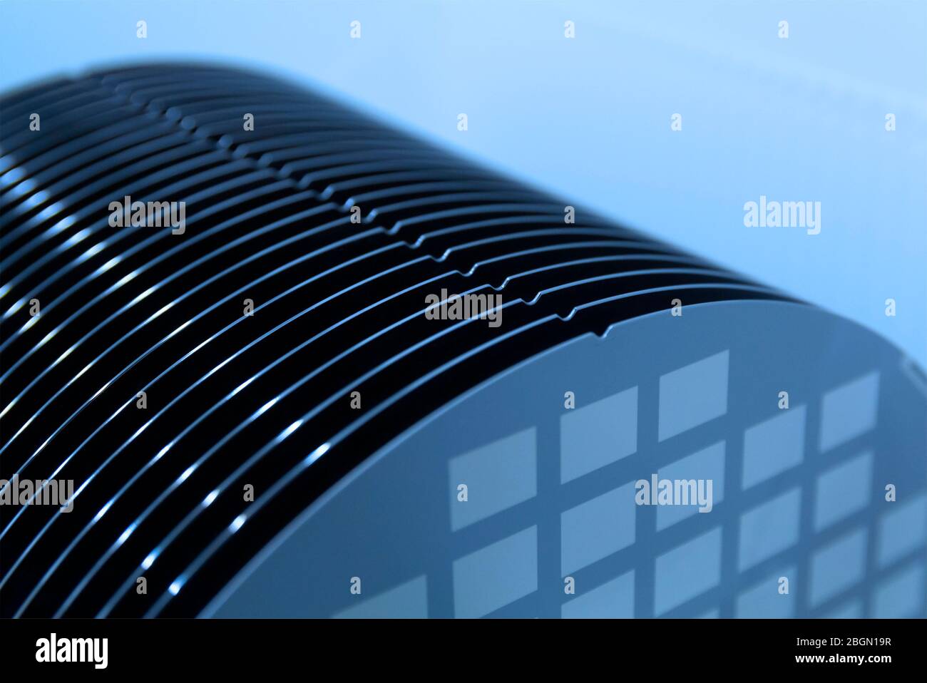 Close up of Silicon wafers grey color with chip cells prepared for ...