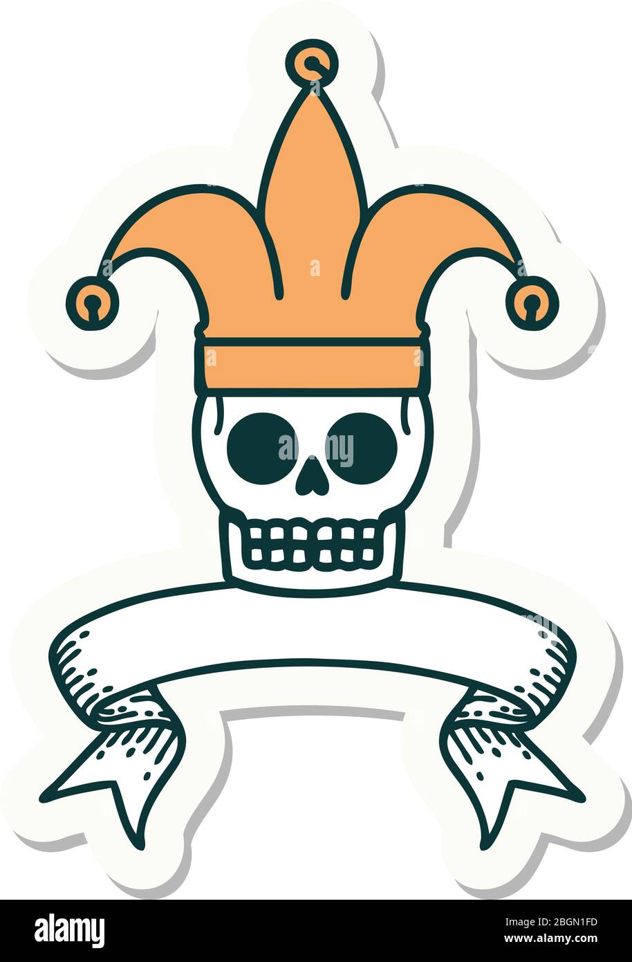 tattoo style sticker with banner of a skull jester Stock Vector Image ...