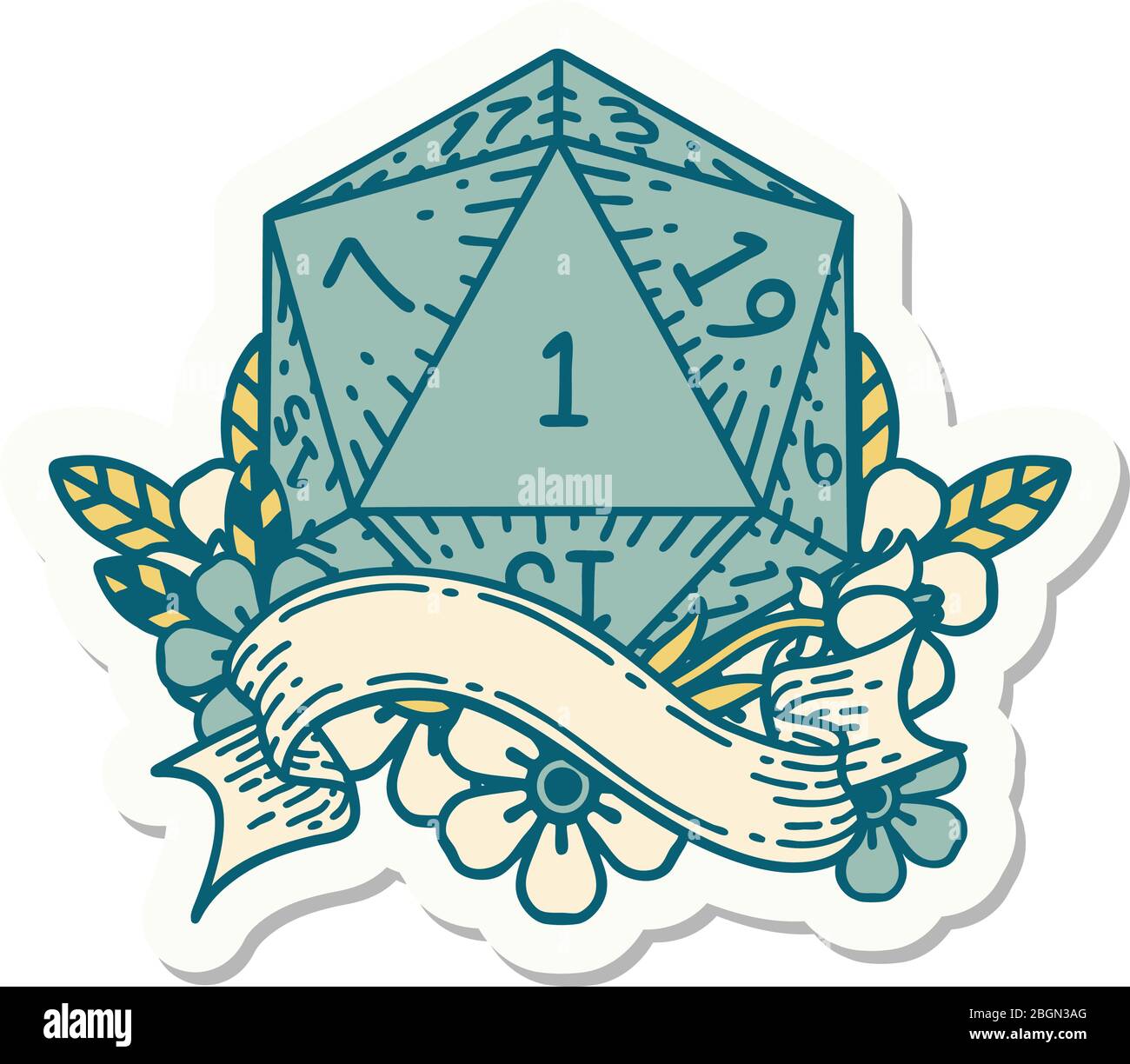 sticker of a natural one d20 dice roll Stock Vector Image & Art - Alamy