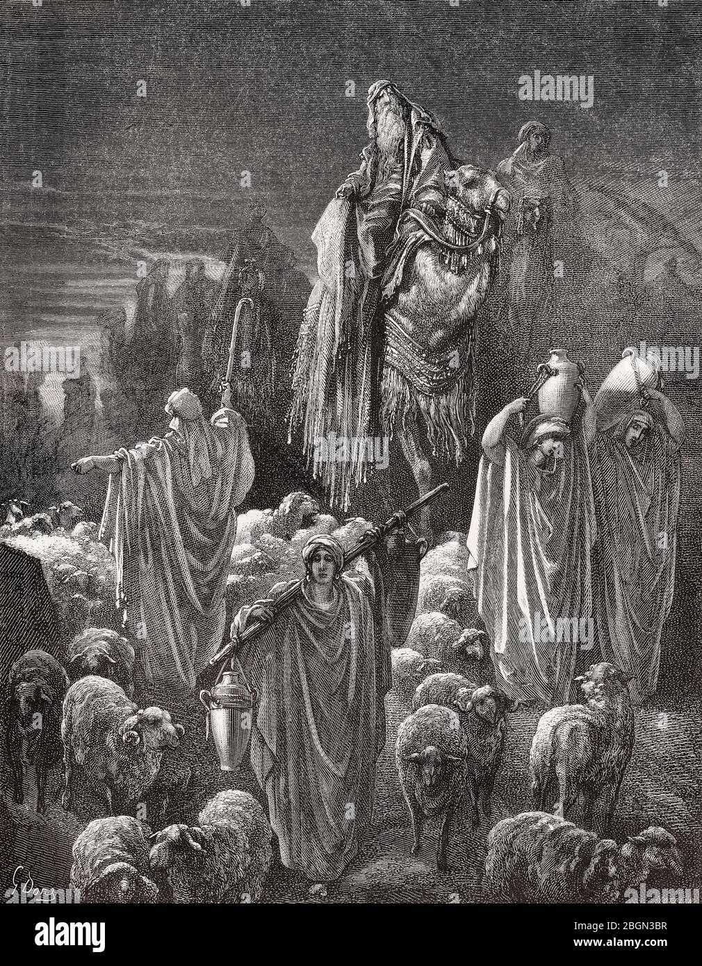Jacob Goes to Egypt, woodcut by Gustave Doré Stock Photo - Alamy