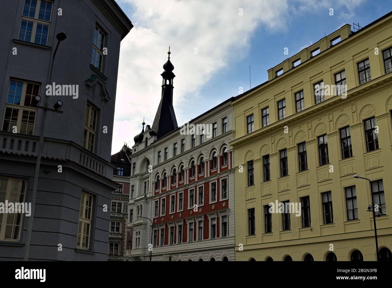 Traditional bohemian buildings in the streets of Prague (Czech Republic ...