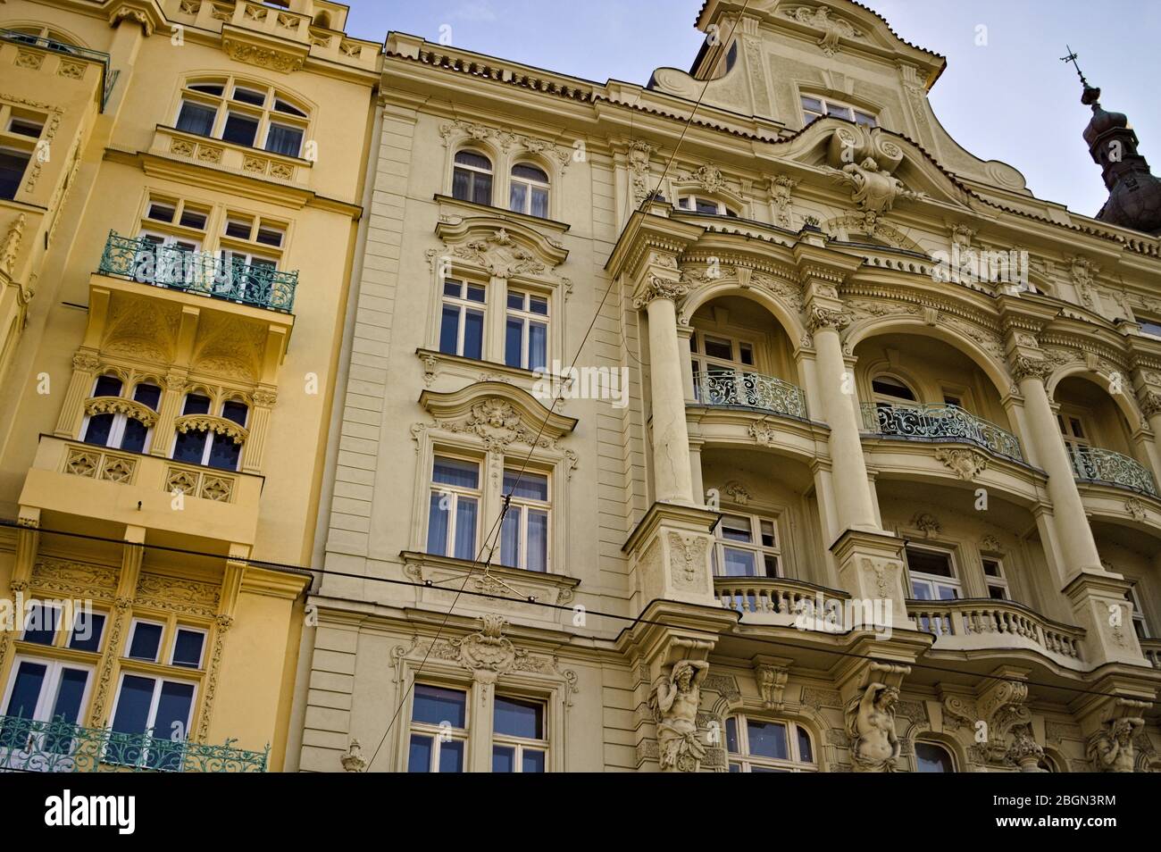 Traditional bohemian buildings with decorated facades (Prague, Czech ...