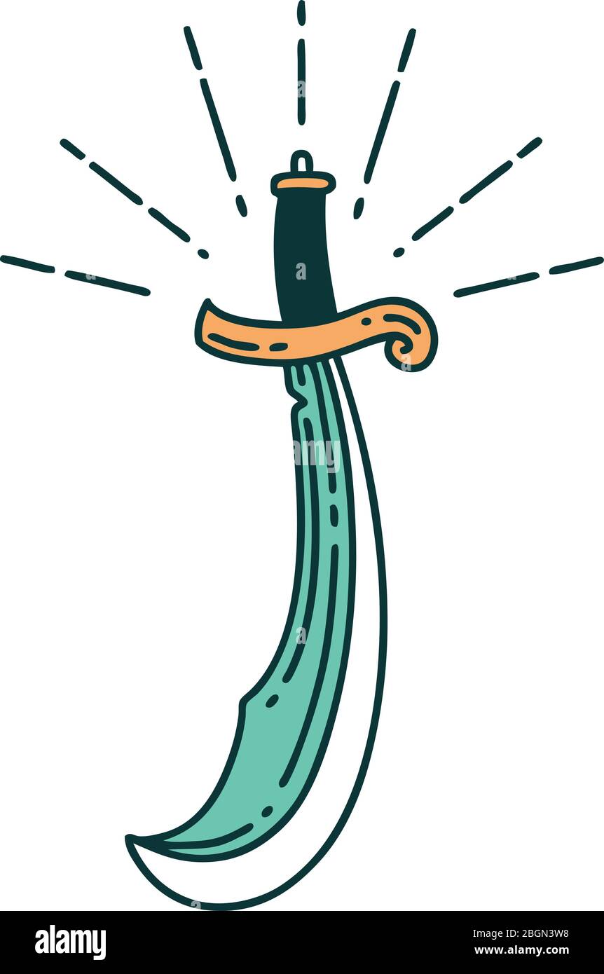 illustration of a traditional tattoo style scimitar sword Stock Vector ...