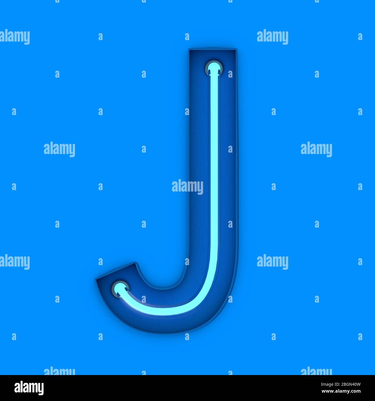 Neon style light letter J. Glowing neon Capital letter. 3D rendering ...