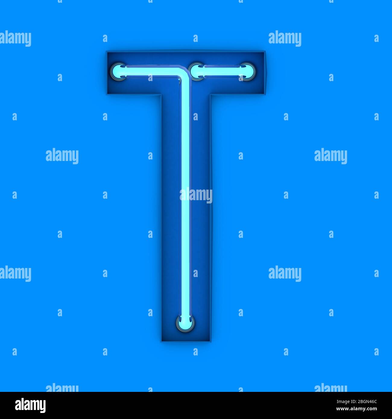Neon style light letter T. Glowing neon Capital letter. 3D rendering ...