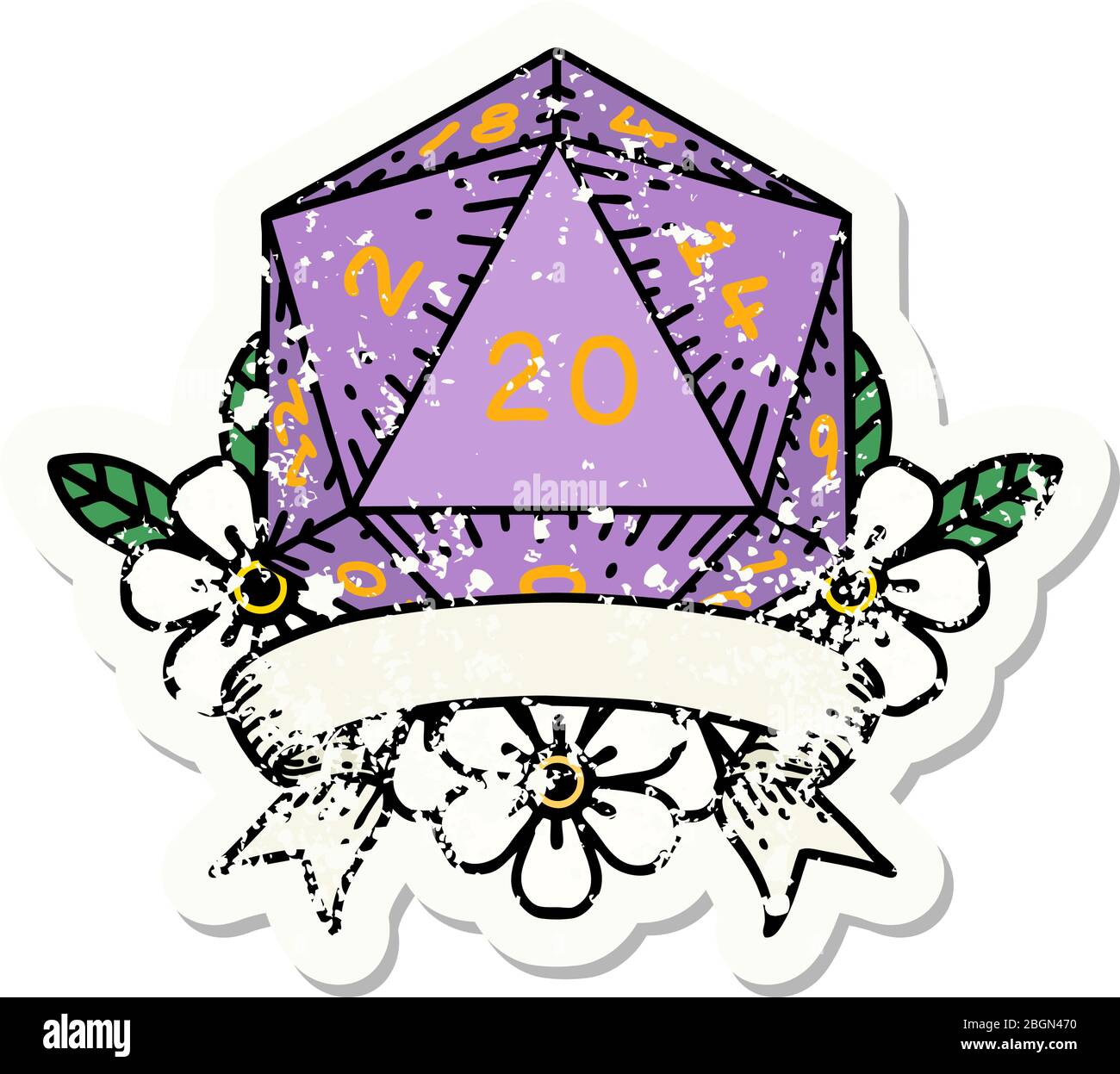 grunge sticker of a natural 20 critical hit D20 dice roll Stock Vector ...