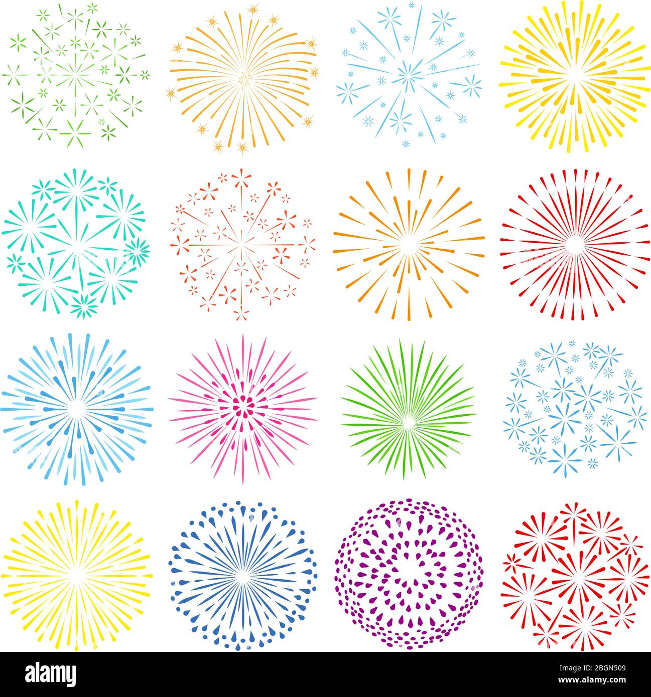 Holiday fireworks isolated on white background. Multicolor party salute ...