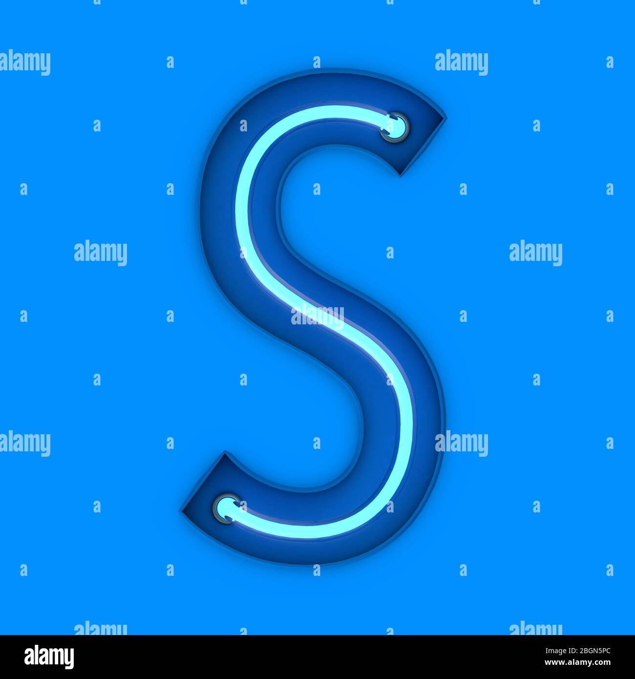 Neon style light letter S. Glowing neon Capital letter. 3D rendering ...