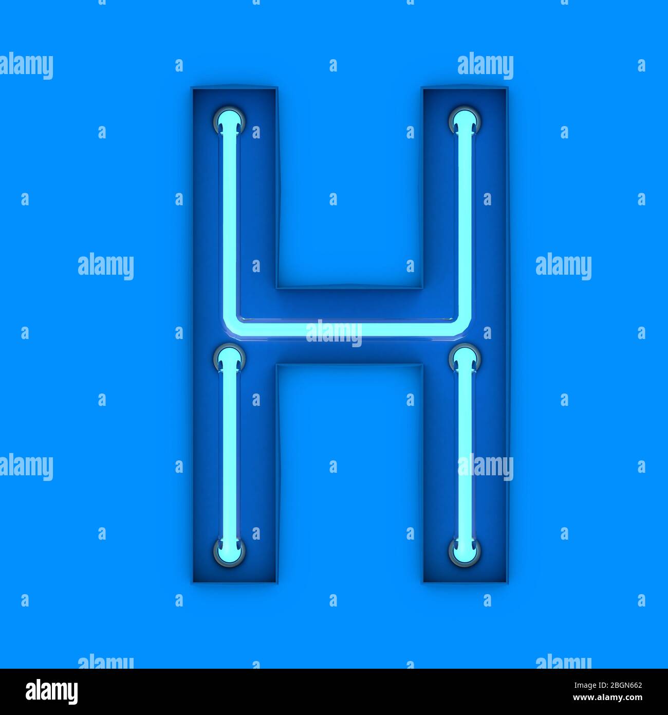 Neon style light letter H. Glowing neon Capital letter. 3D rendering ...