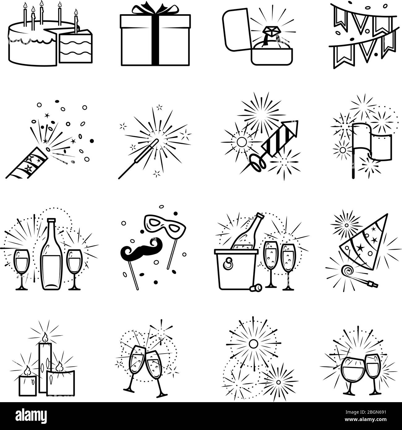 Celebration icons and party icons. Vector black party icons on white ...