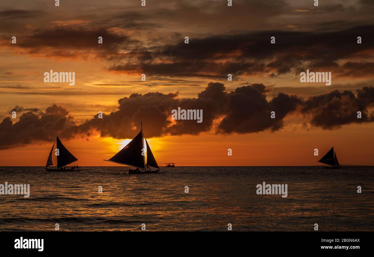 Sunset White beach path on Boracay island, Philippines Stock Photo - Alamy
