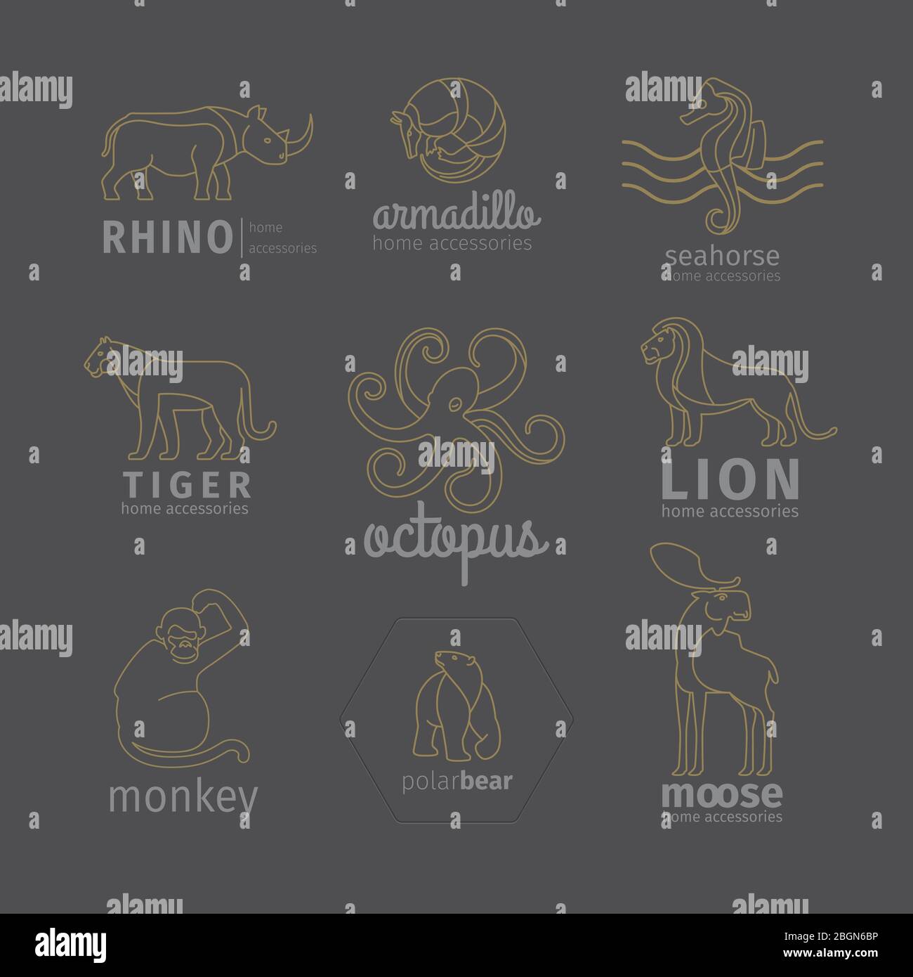 Outline linear animals vector logos, emblems and labels set Stock ...