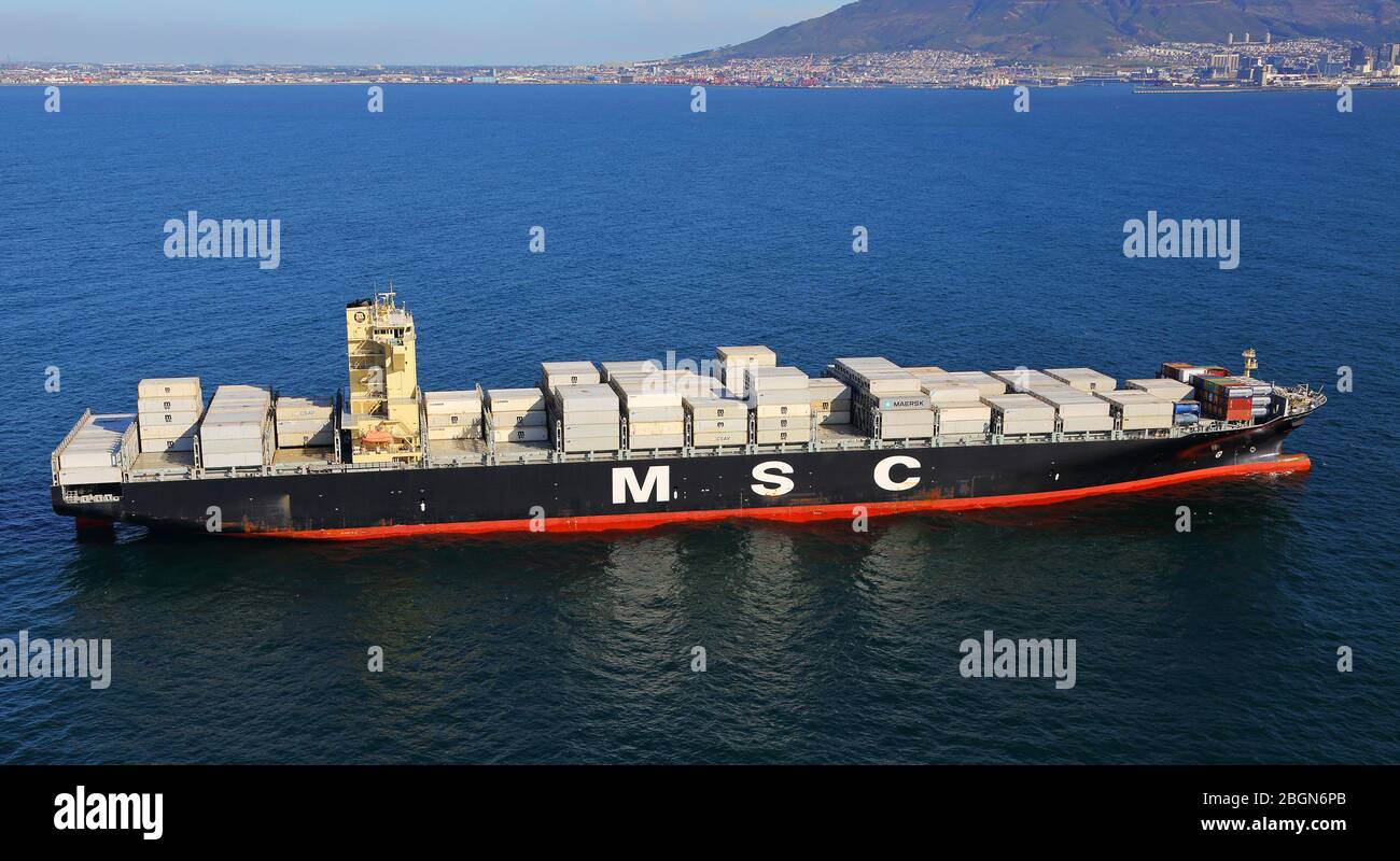Aerial photo of a vessel offshore from Table Bay Harbour in Cape Town ...