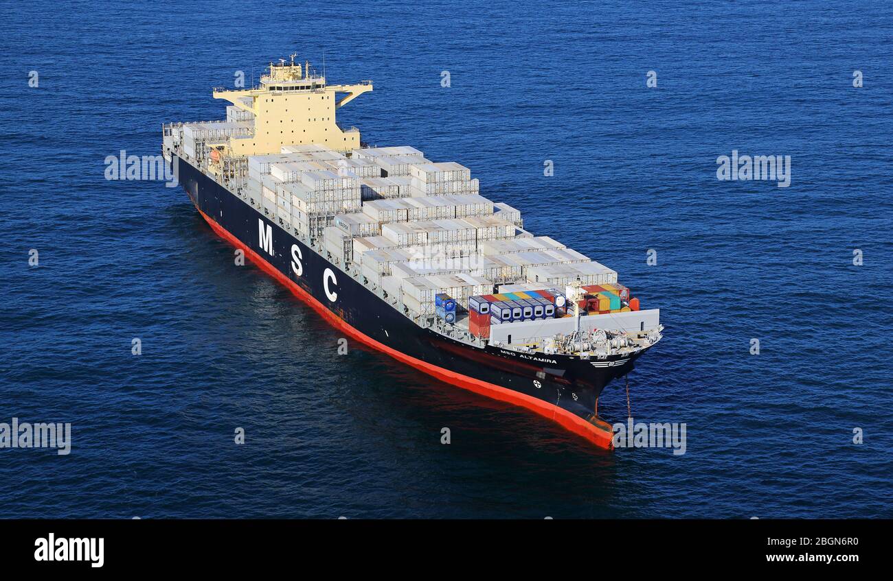 Aerial photo of a vessel offshore from Table Bay Harbour in Cape Town ...