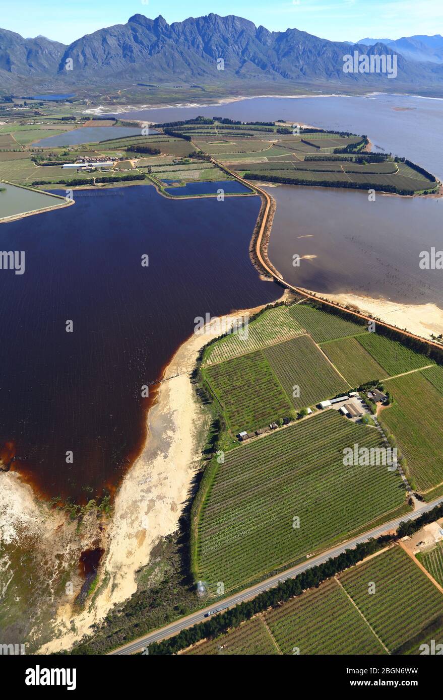 Aerial photo of Theewaterskloof Dam and surrounding agricultural land ...