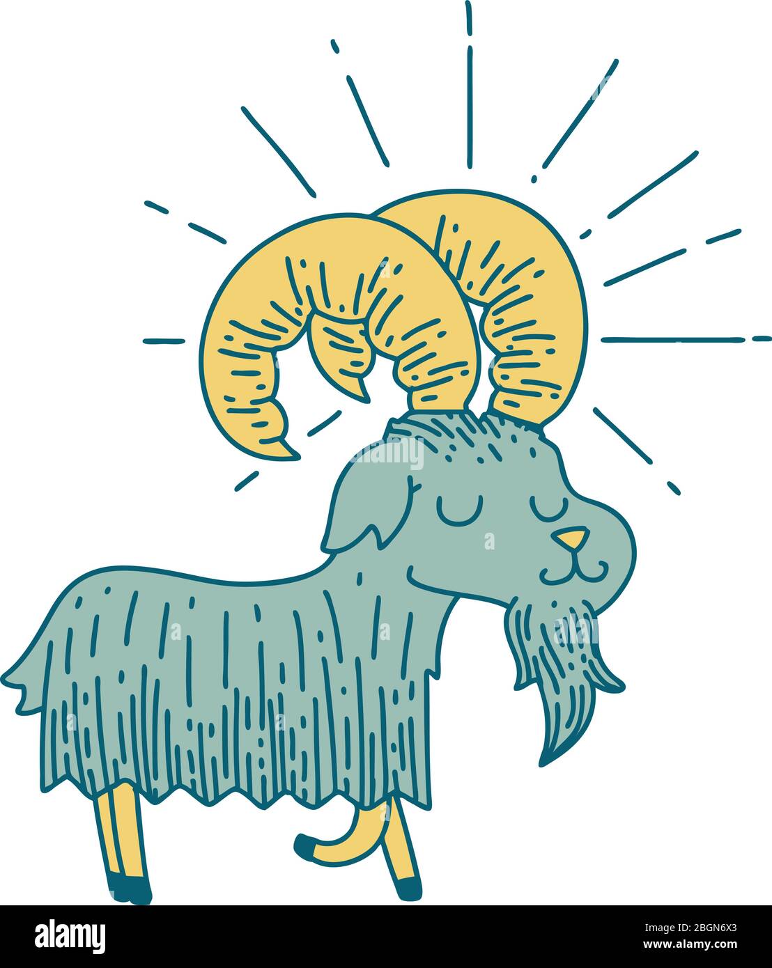 illustration of a traditional tattoo style happy goat Stock Vector ...