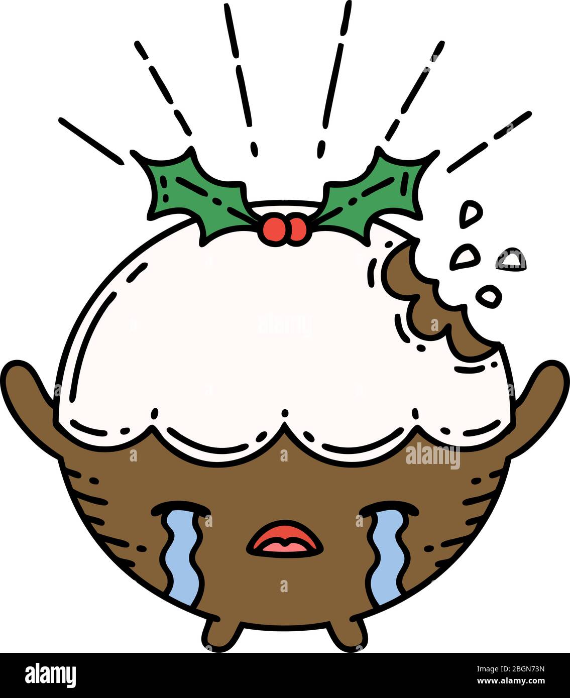 illustration of a traditional tattoo style christmas pudding character ...