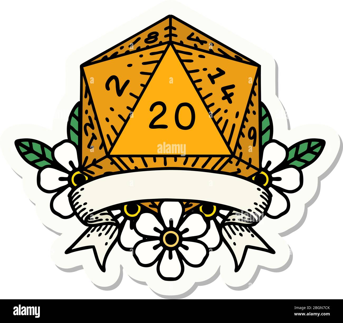 sticker of a natural 20 critical hit D20 dice roll Stock Vector Image ...