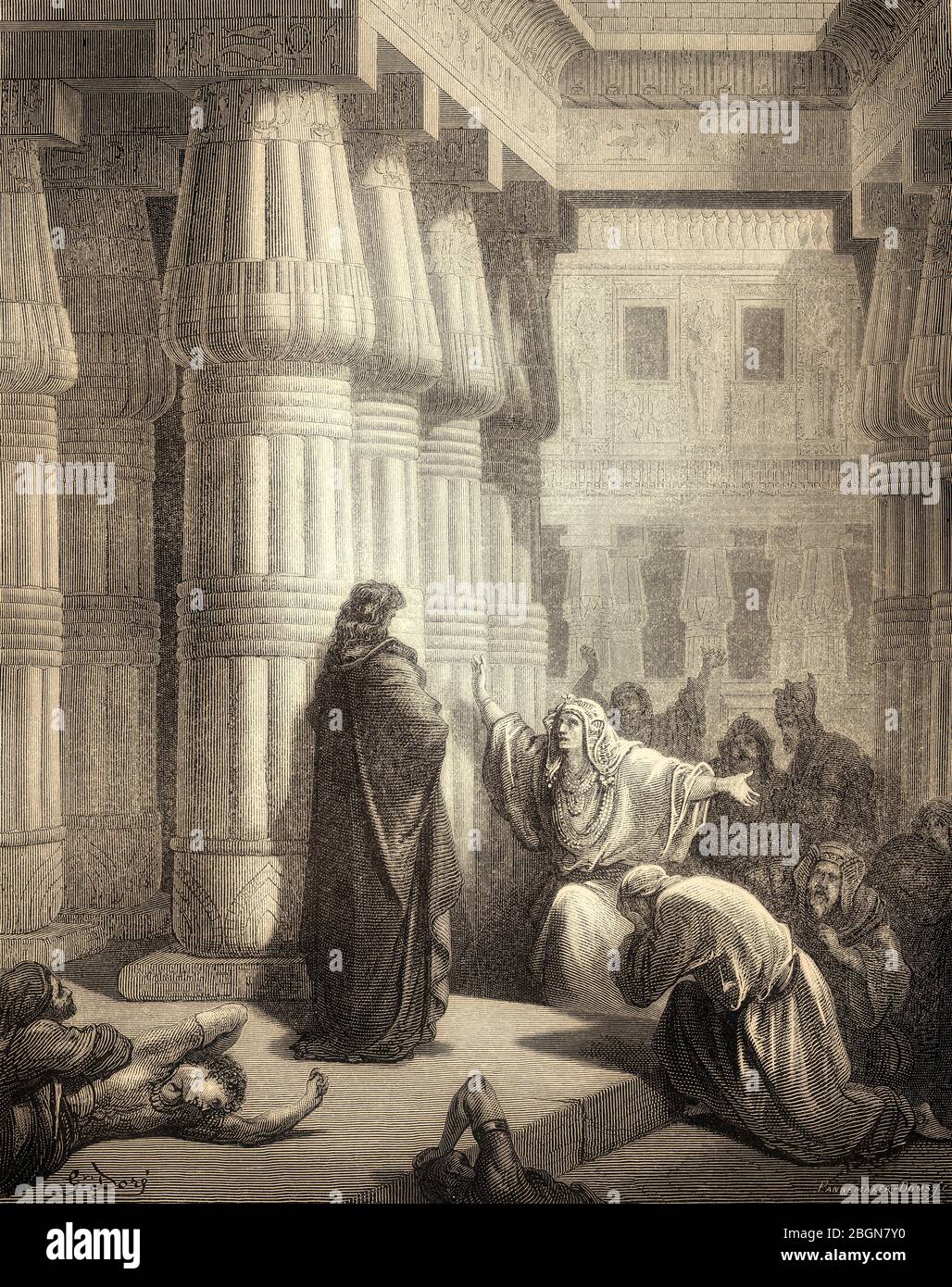 The Egyptians Ask Moses to Depart, woodcut by Gustave Doré Stock Photo ...