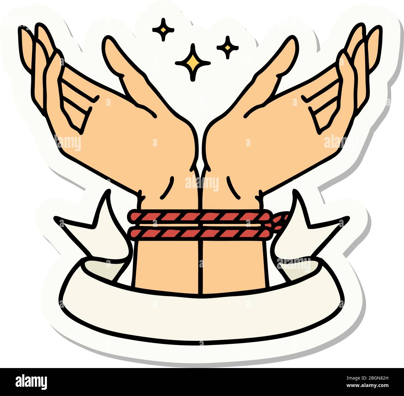 tattoo style sticker with banner of a pair of tied hands Stock Vector ...