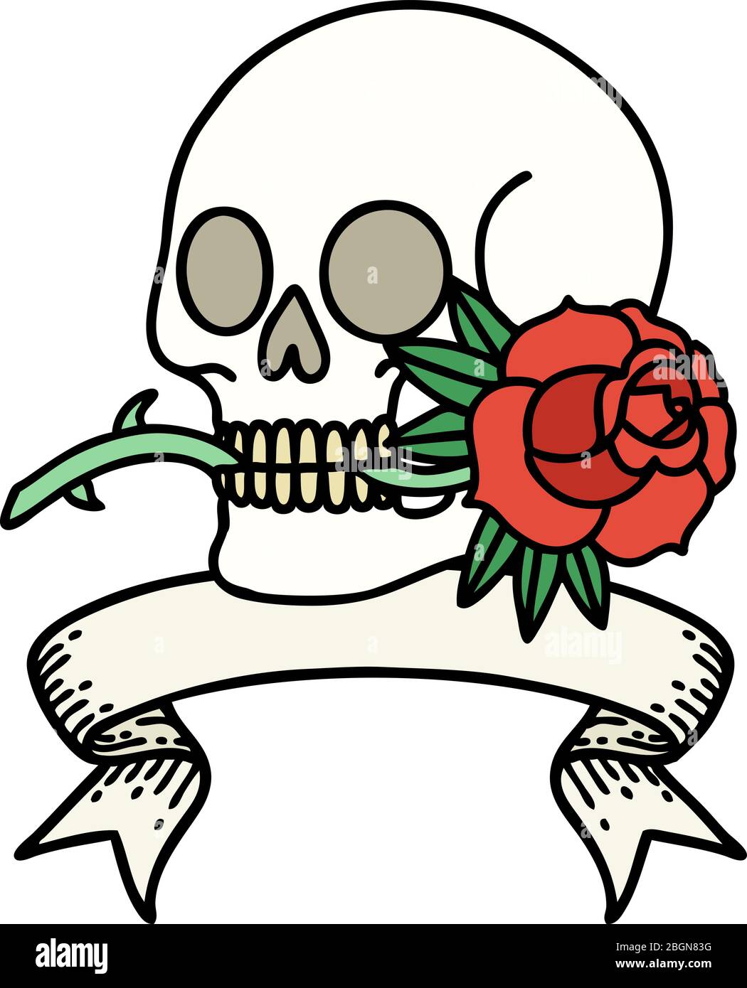 traditional tattoo with banner of a skull and rose Stock Vector Image ...