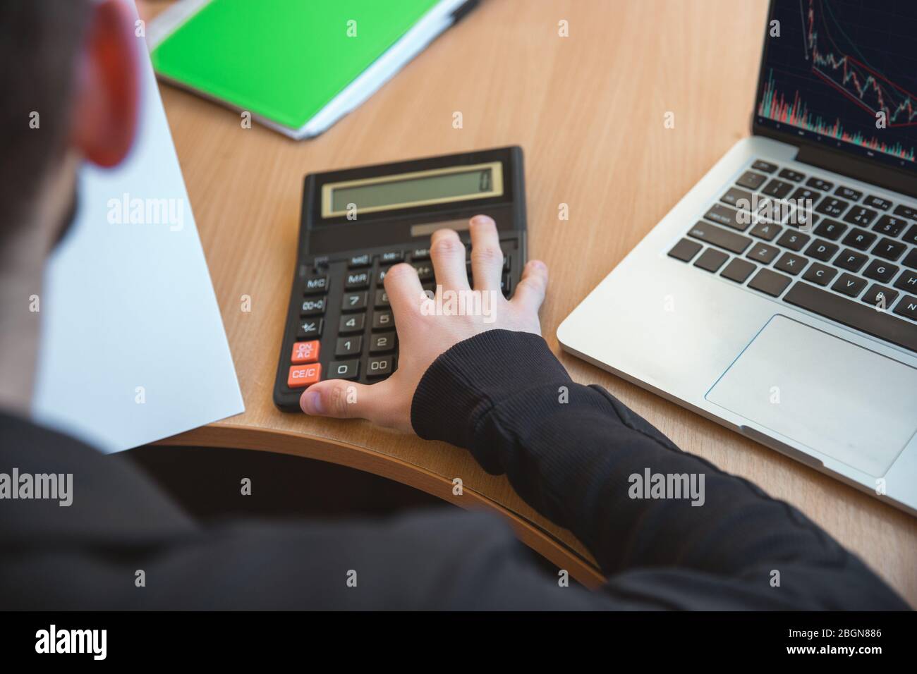 Counting, close up. Caucasian entrepreneur, businessman, manager ...