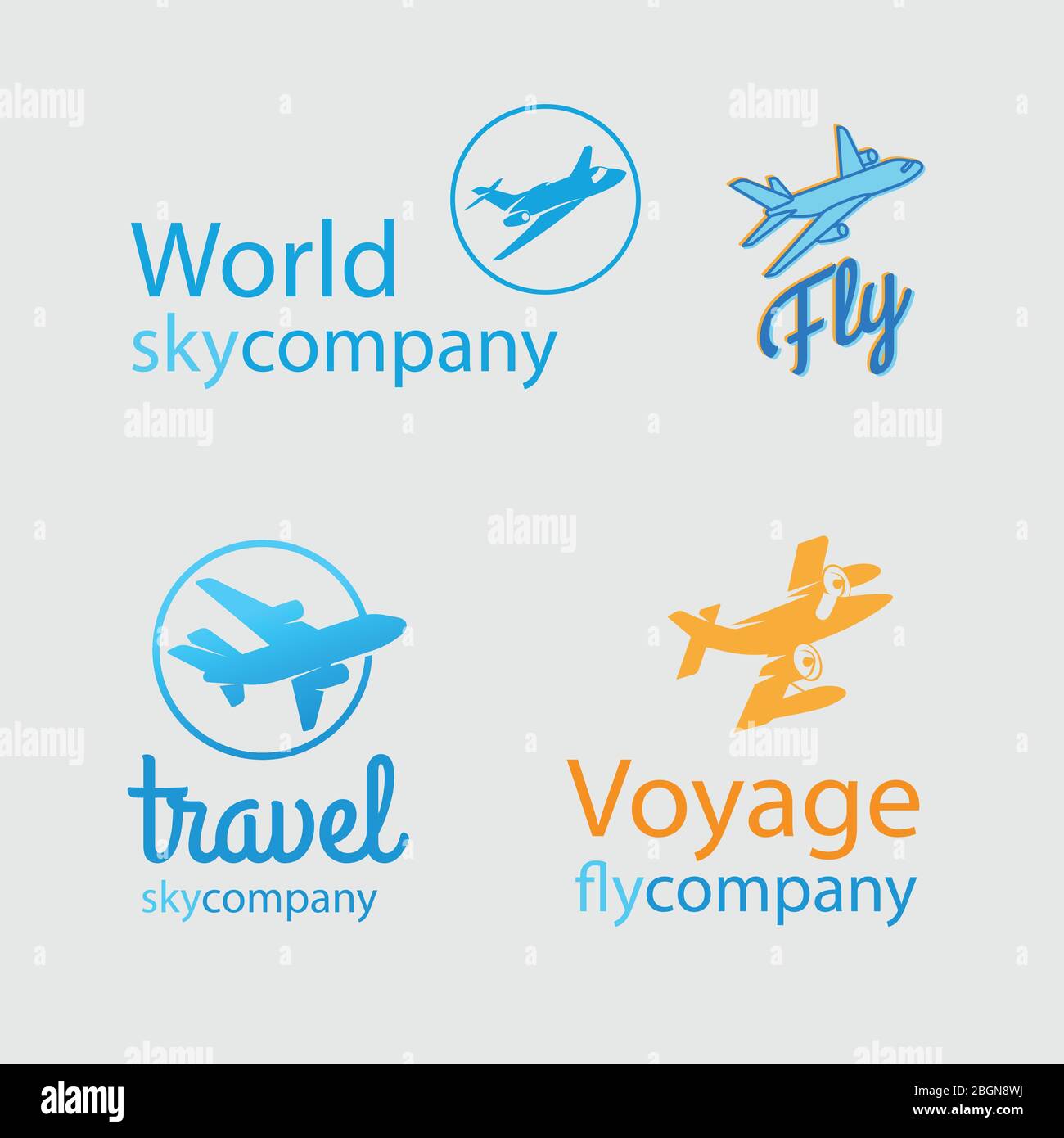 Colorful travel logo set with airplanes on whie background. Vector ...