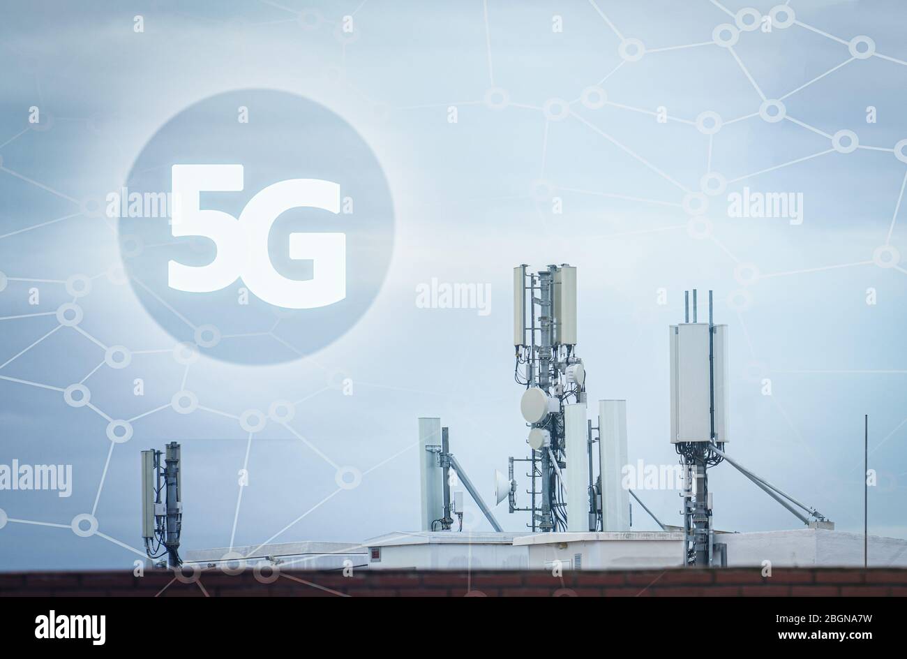 5G antennas and GSM transmitters. Concept for high speed 5G internet ...
