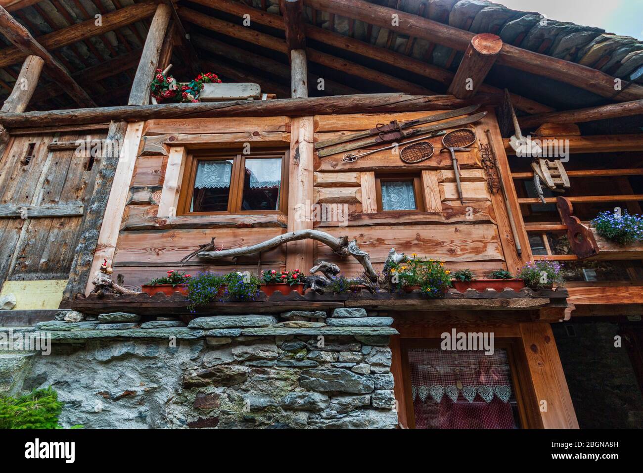 Typical Walser style houses in Pedemonte, Alagna Valsesia, Piedmont ...