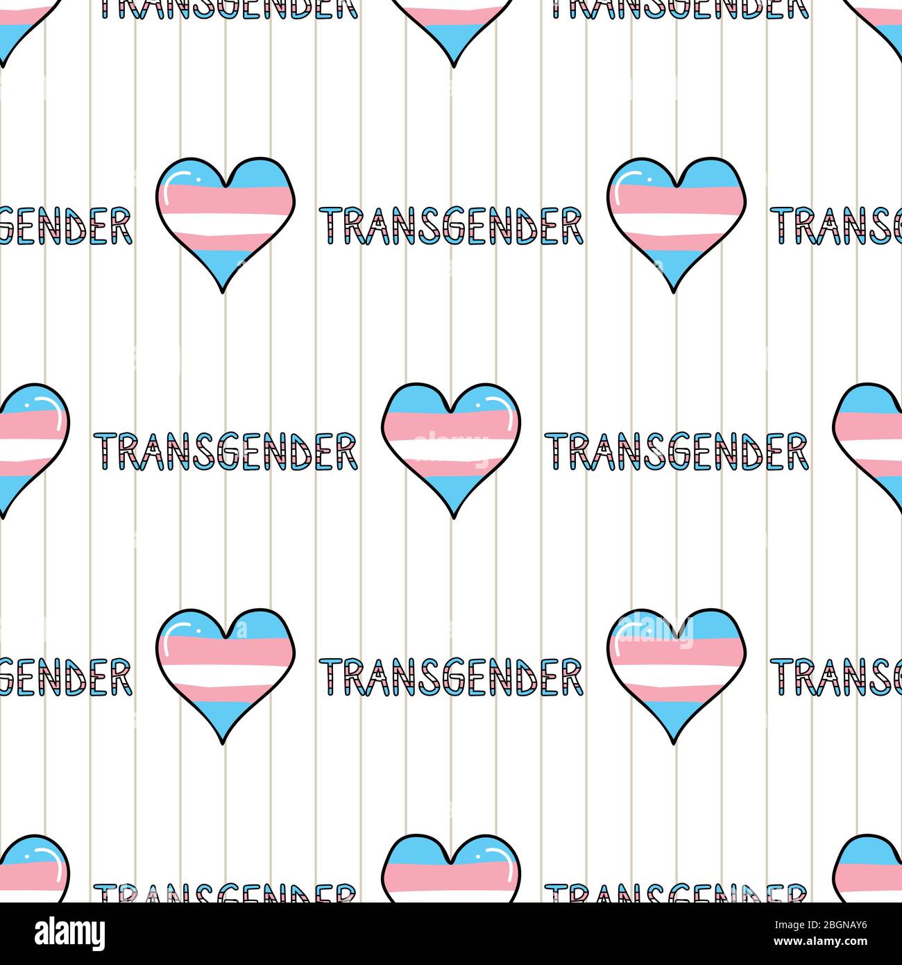 Cute transgender heart with text cartoon seamless vector pattern. Hand ...