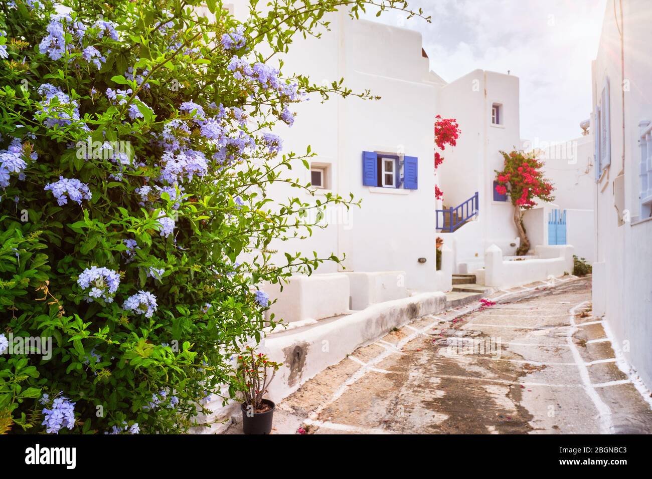 Picturesque Naousa town street on Paros island, Greece Stock Photo - Alamy